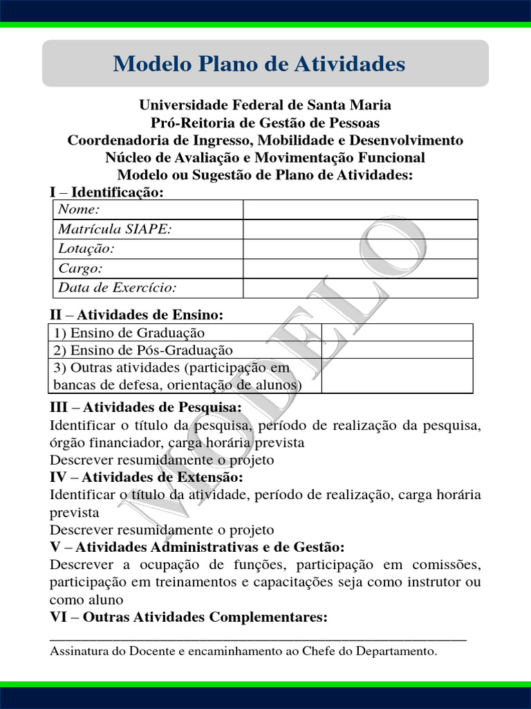 Modelos-Plano de Atividades | PDF