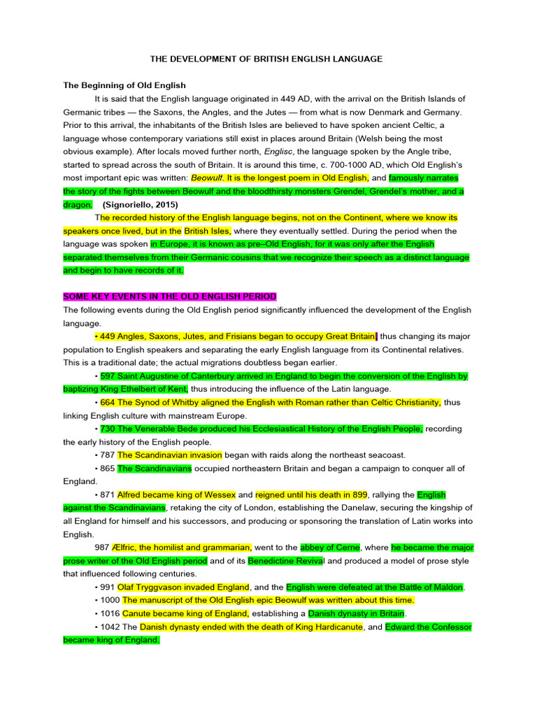 Lecture Note # 5 The Old English and The Middle English Period | PDF | English Language ...