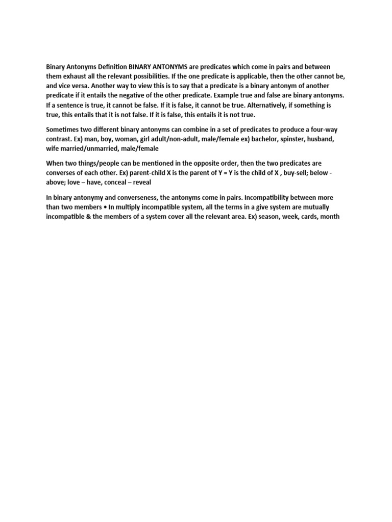 Binary Antonyms | PDF