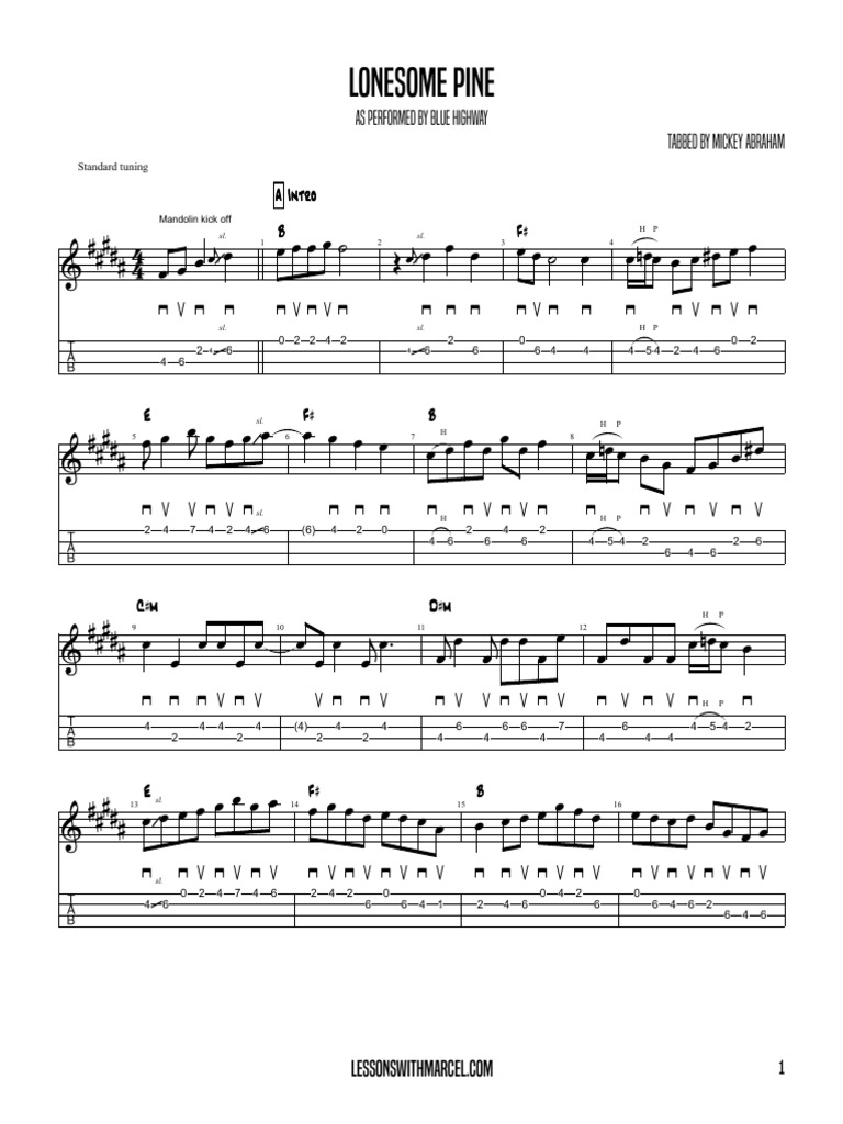 Lonesome Pine Mandolin Intermediate Sheet Music and Tab | PDF