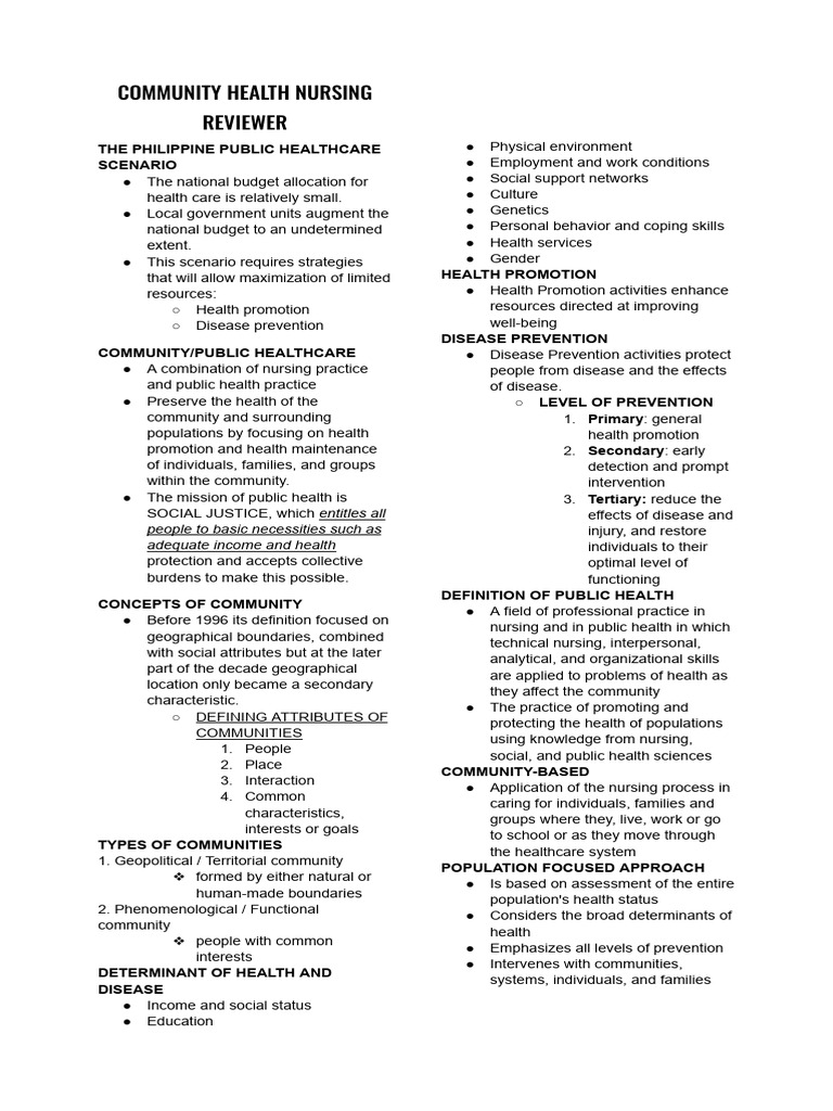 Community Health Nursing Reviewer | PDF | Family | Nursing