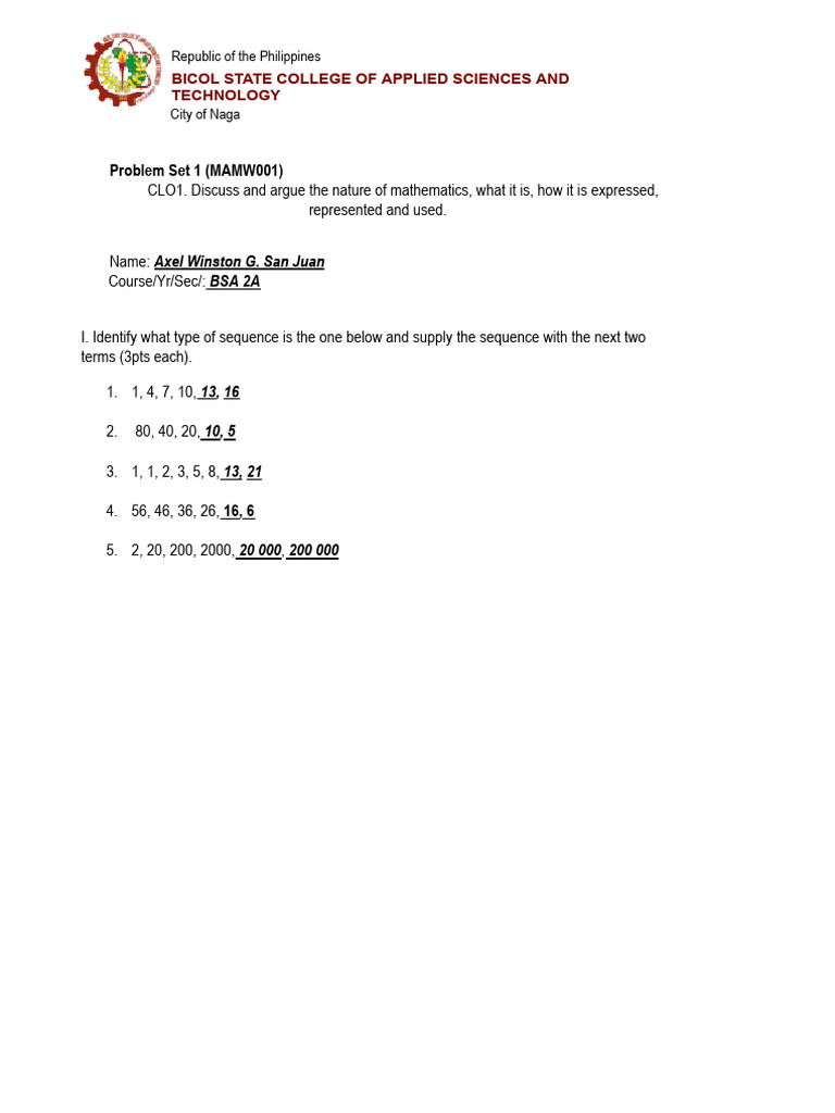 Problem Set 1 | PDF | Mathematics | Science