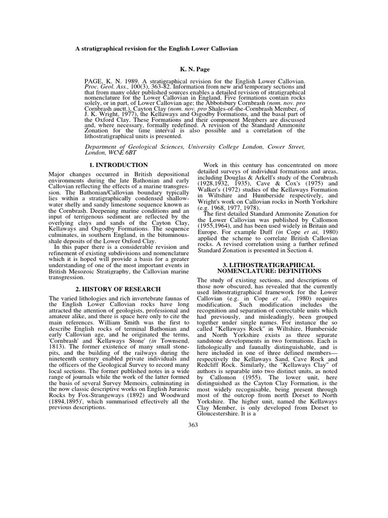 English Lower Callovian Stratigraphy | PDF | Geological Formation ...