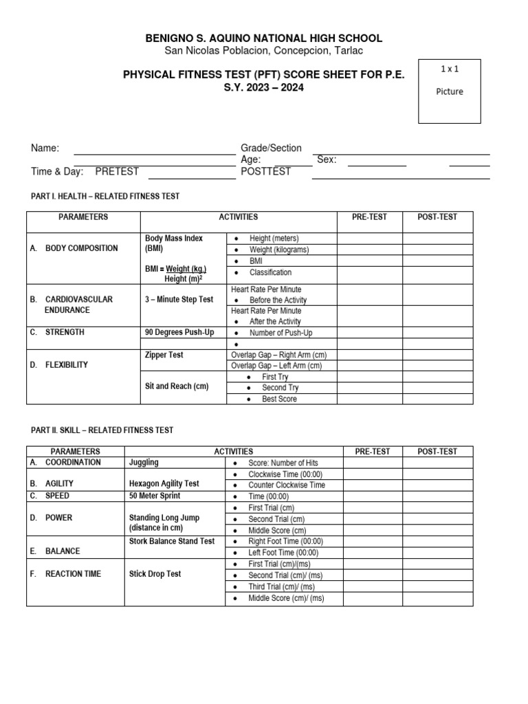 PFT Scoresheet C Sir Lance | PDF | Physical Exercise | Physical Fitness