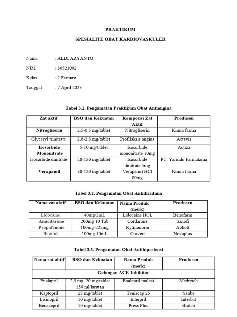 Aldi Aryanto SPESIALITE OBAT KARDIOVASKULER | PDF | Pharmaceutical ...