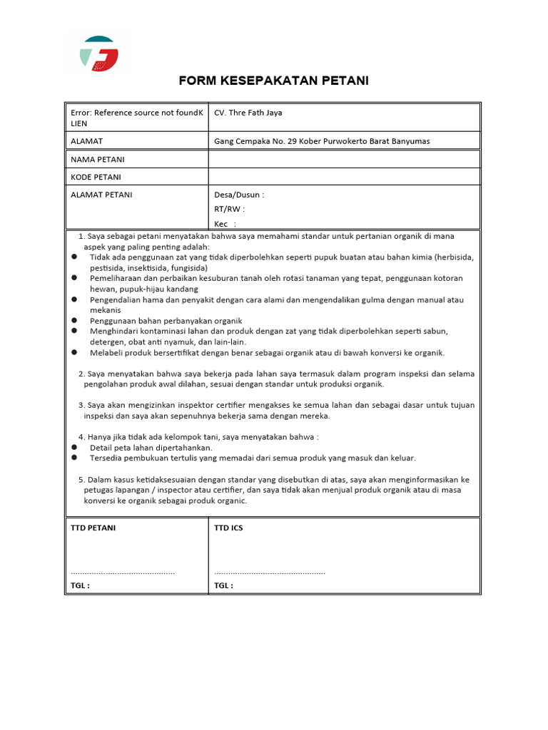 Form Kesepakatan Petani NEW | PDF