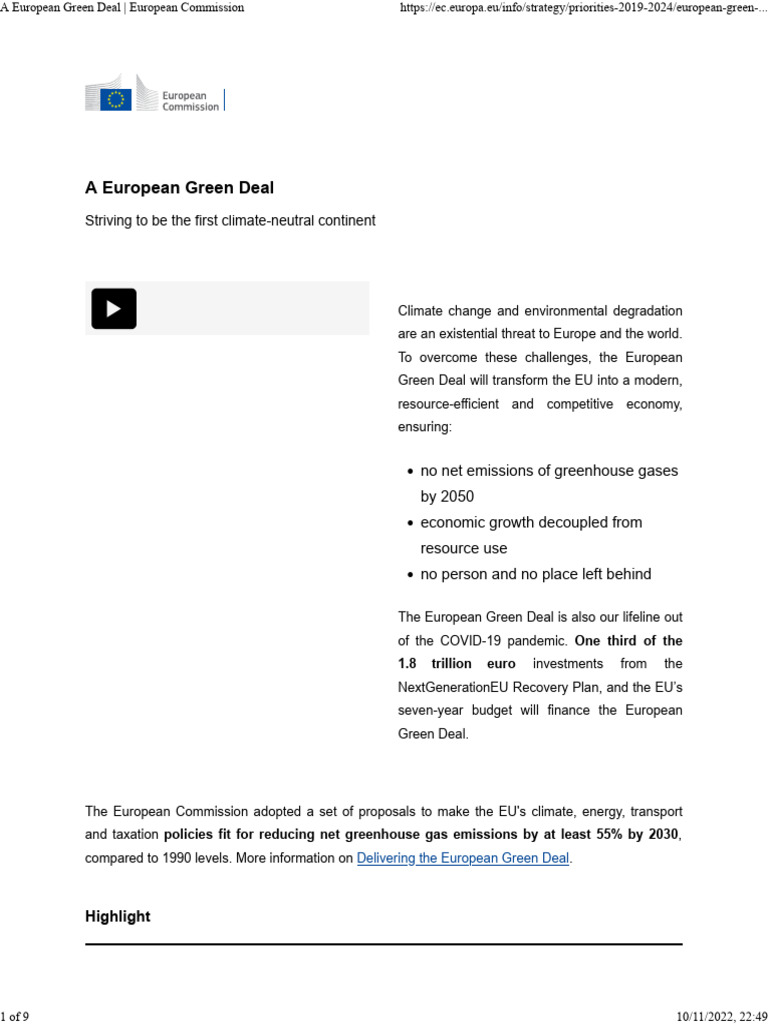2022.11.10 - EU Commission - A European Green Deal | PDF | Low Carbon ...