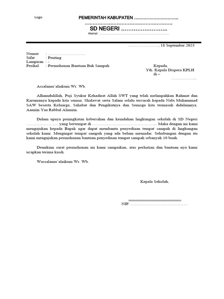 Contoh Surat Permohonan Bantuan Bak Sampah Untuk Sekolah | PDF | Griya ...