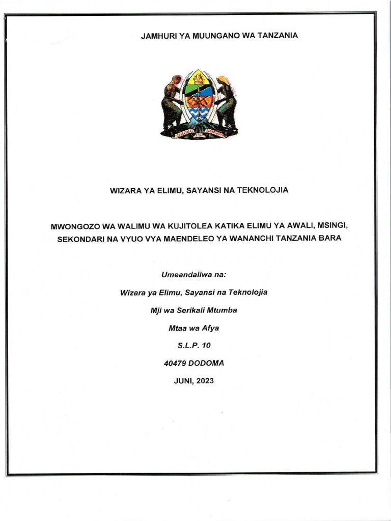 Mwongozo Wa Walimu Kujitolea | PDF