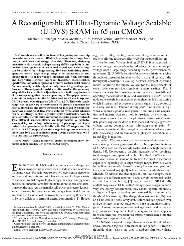 A Reconfigurable 8T Ultra-Dynamic Voltage Scalable U-DVS SRAM in 65 NM CMOS | PDF