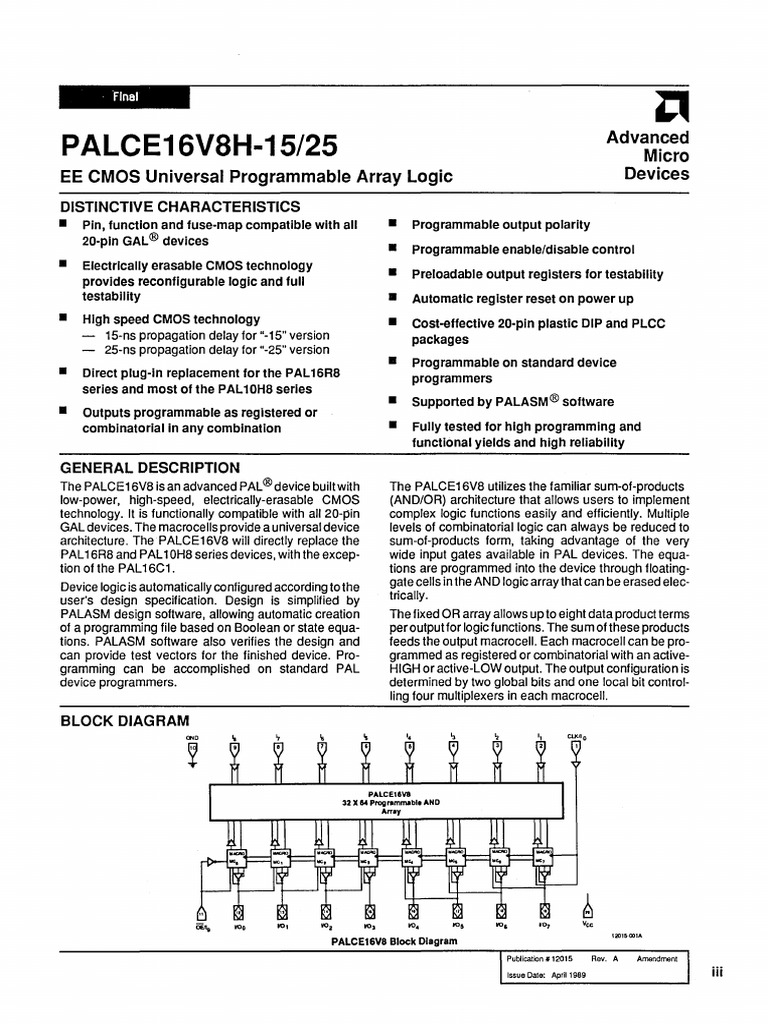 PALCE16V8H-15-AdvancedMicroDevices | PDF | Logic Gate | Digital Technology