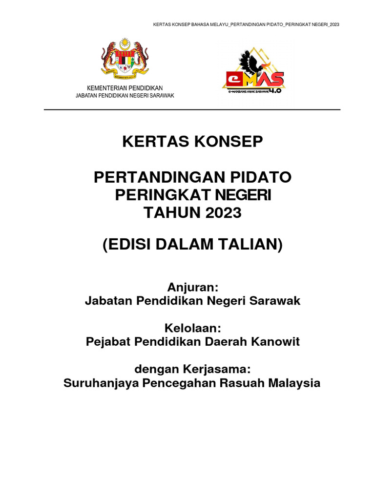 Kertas Konsep Bahasa Melayu Pertandingan Pidato Peringkat Negeri 2023 | PDF