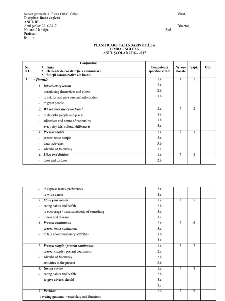 Planificare Sansa A Doua Anul 3 | PDF | Linguistics | Grammar