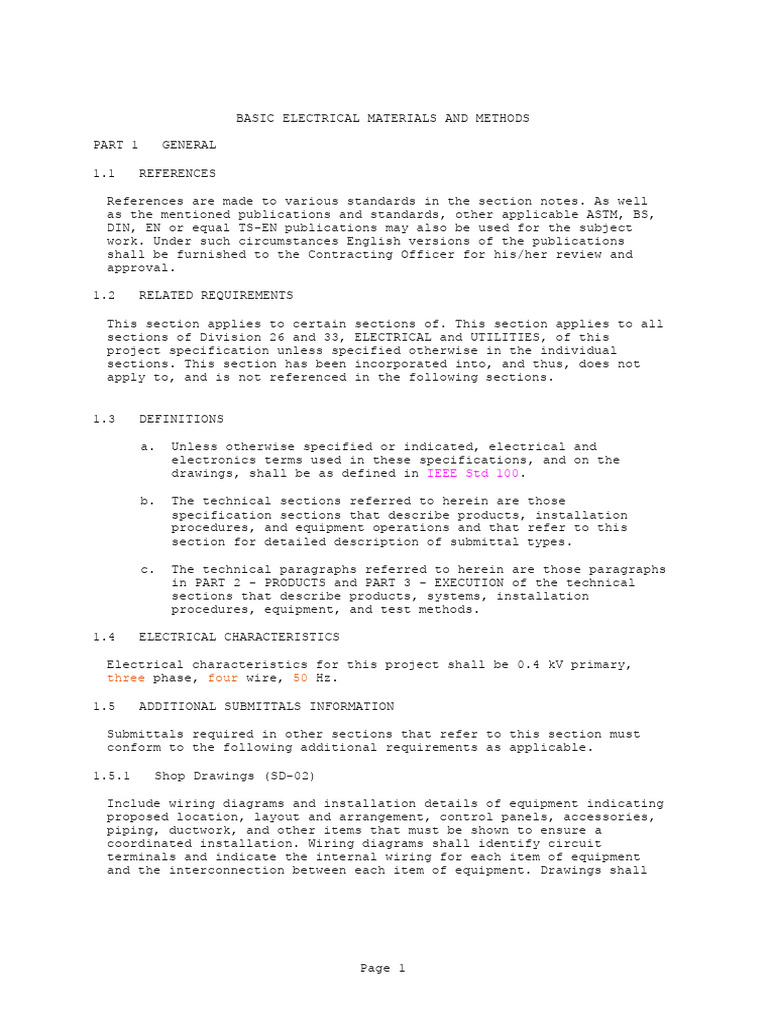 City Mall and Hotel Electrical Technical Specifications | PDF | Ac ...