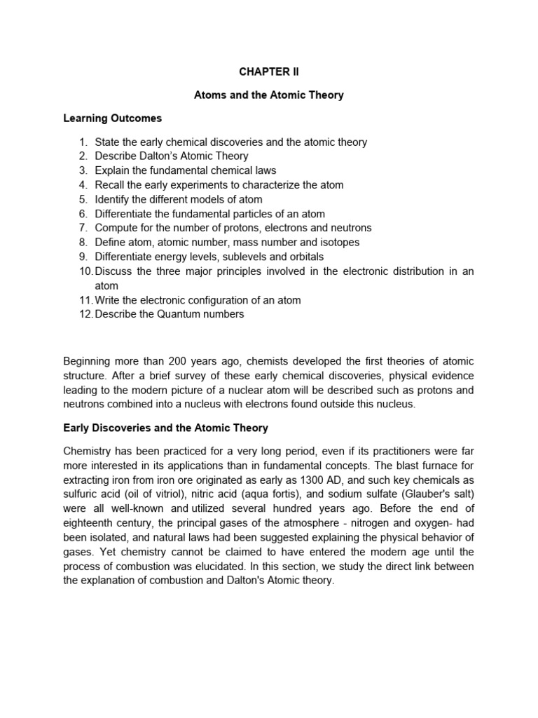 CHAPTER II Atoms and The Atomic Theory | PDF | Atoms | Electron Configuration