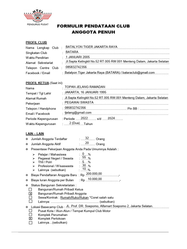 Formulir Pendataan Register Htci | PDF | Karier & Perkembangan