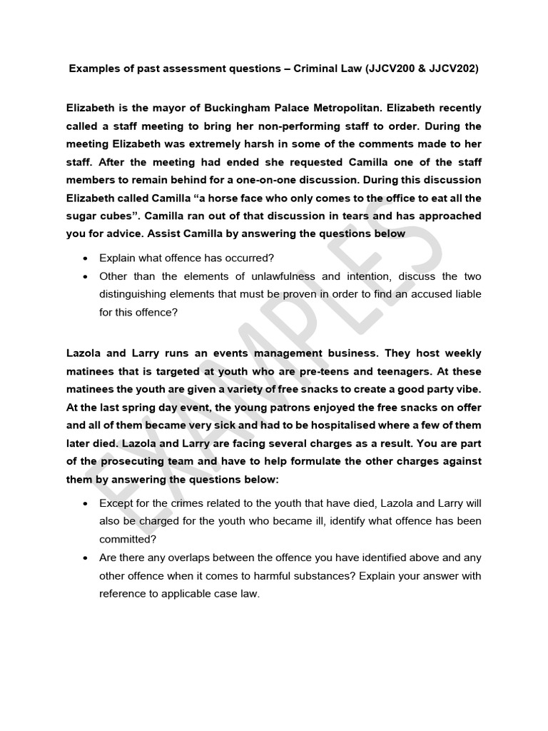August Examples of Past Assessment Questions | PDF
