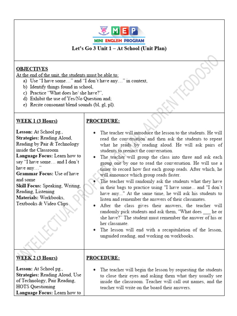 Let's Go 3 Unit 1 LP | PDF | Vocabulary | Communication