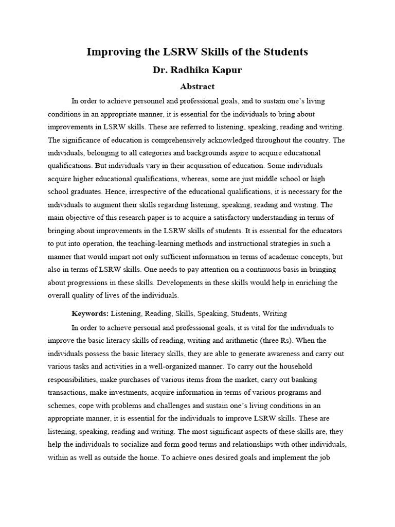 Improving The LSRW Skills | PDF | Teachers | Learning