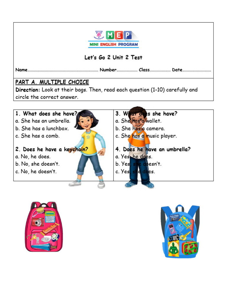 Let's Go 2 Unit 2 Test | PDF