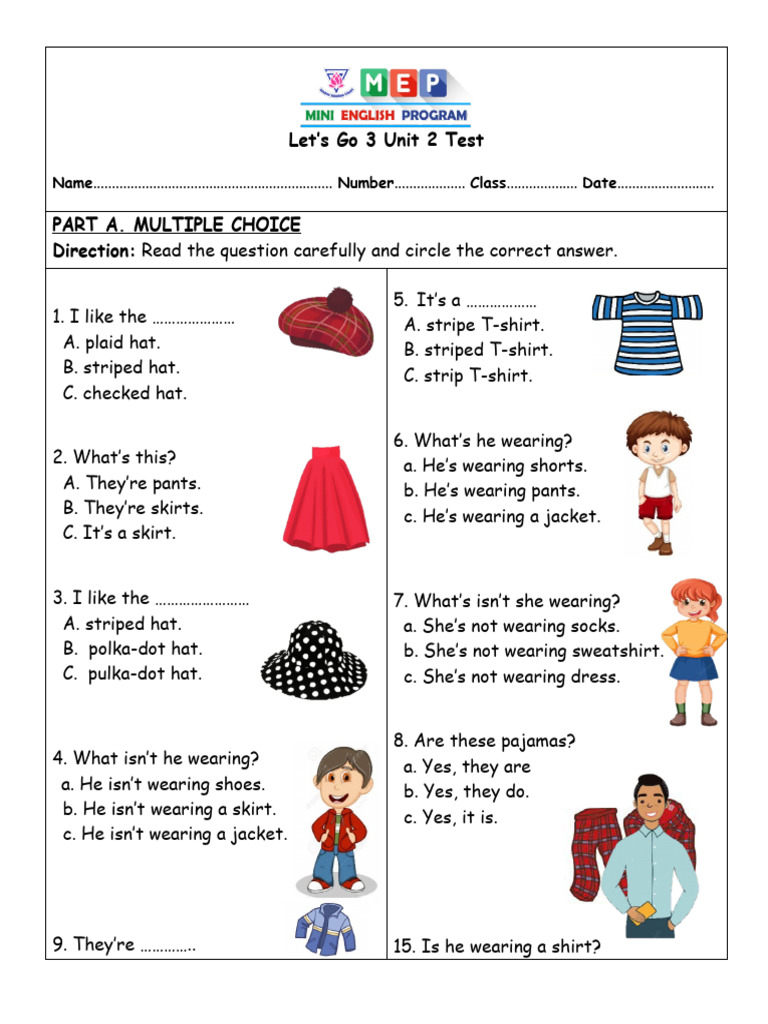 Let's Go 3 Unit 2 Test | PDF | Dress Codes | Consumer Goods