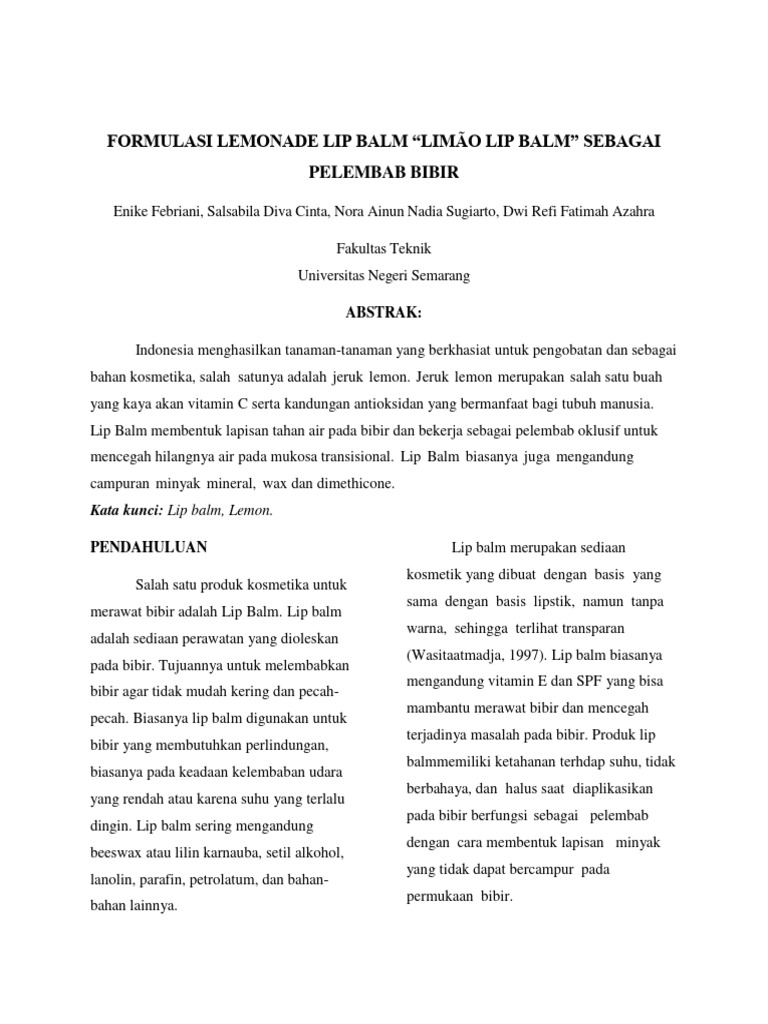 Formulasi Lemonade Lip Balm | PDF