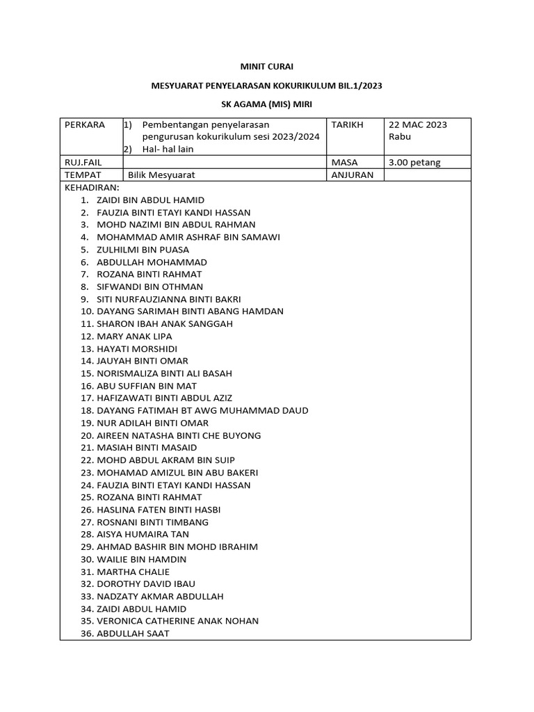 MINIT CURAI Koko 1 2023 | PDF