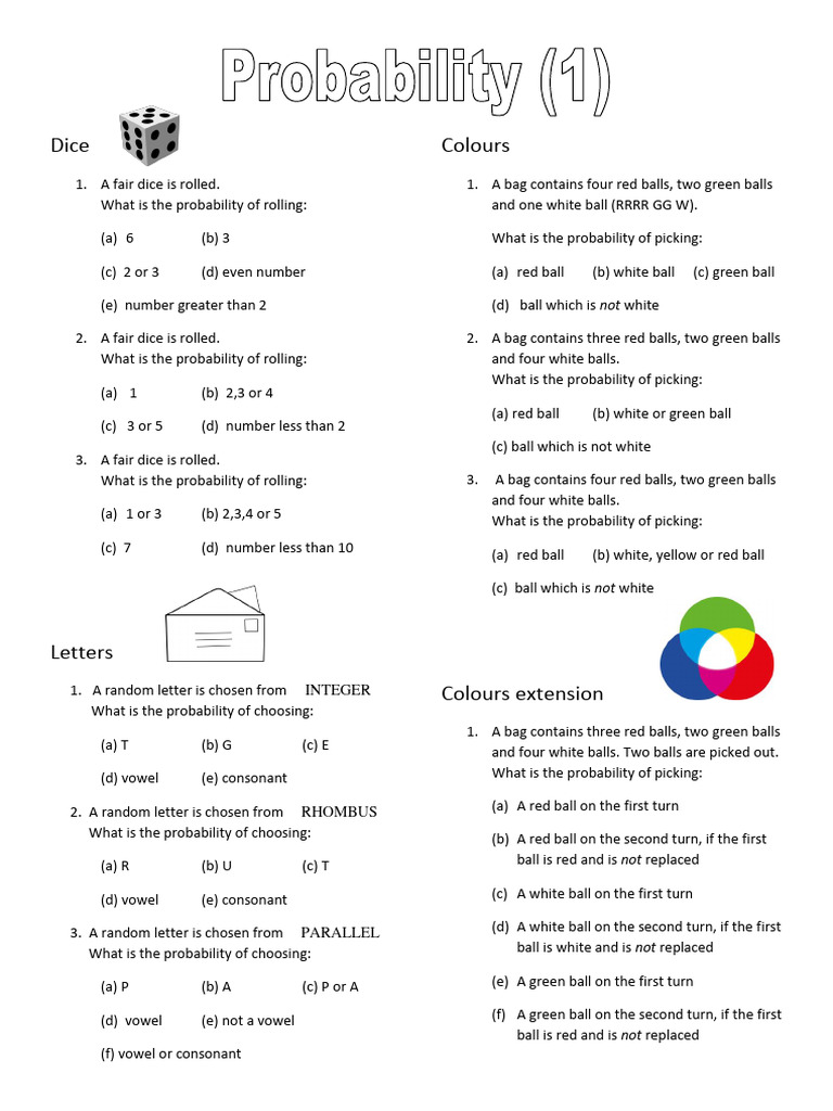 Probability-Simple-And-Extended Worksheet | PDF | Probability | Dice