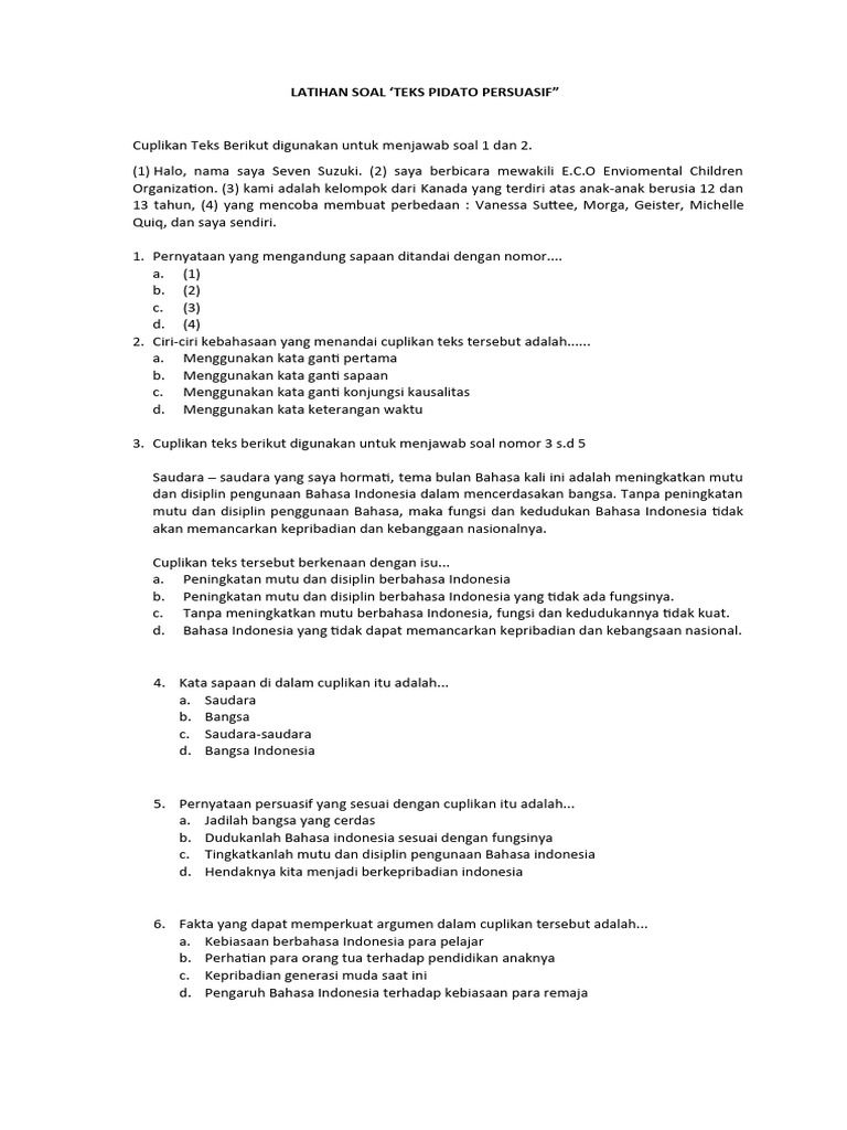 Latihan Soal Teks Pidato Persuasif | PDF