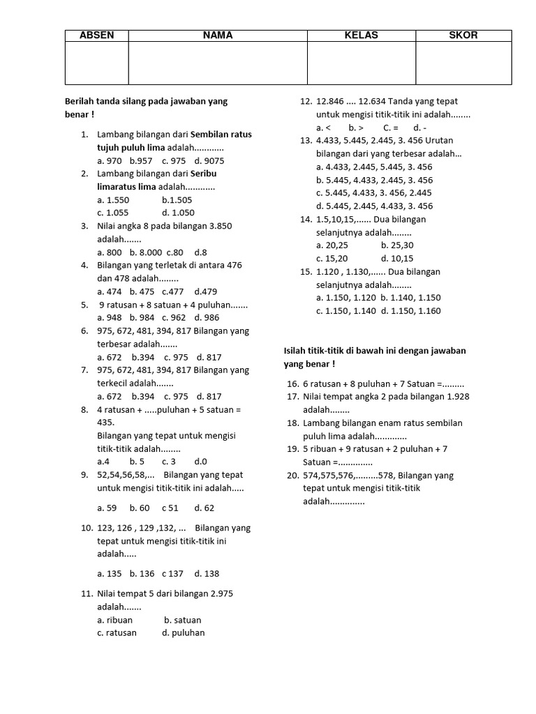 Latihan Soal Bilangan Cacah | PDF