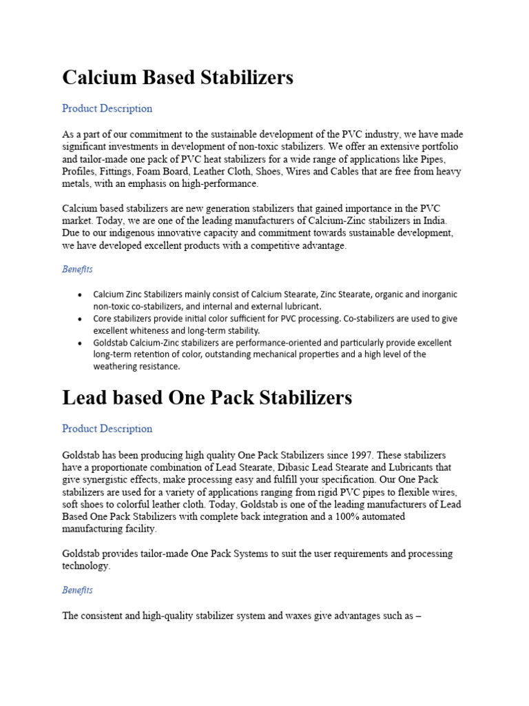 Calcium-Zinc Stabilizers for PVC | PDF | Polyvinyl Chloride | Lubricant