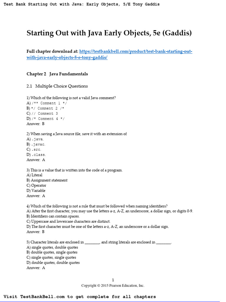Test Bank Starting Out With Java Early Objects 5 e Tony Gaddis | PDF ...