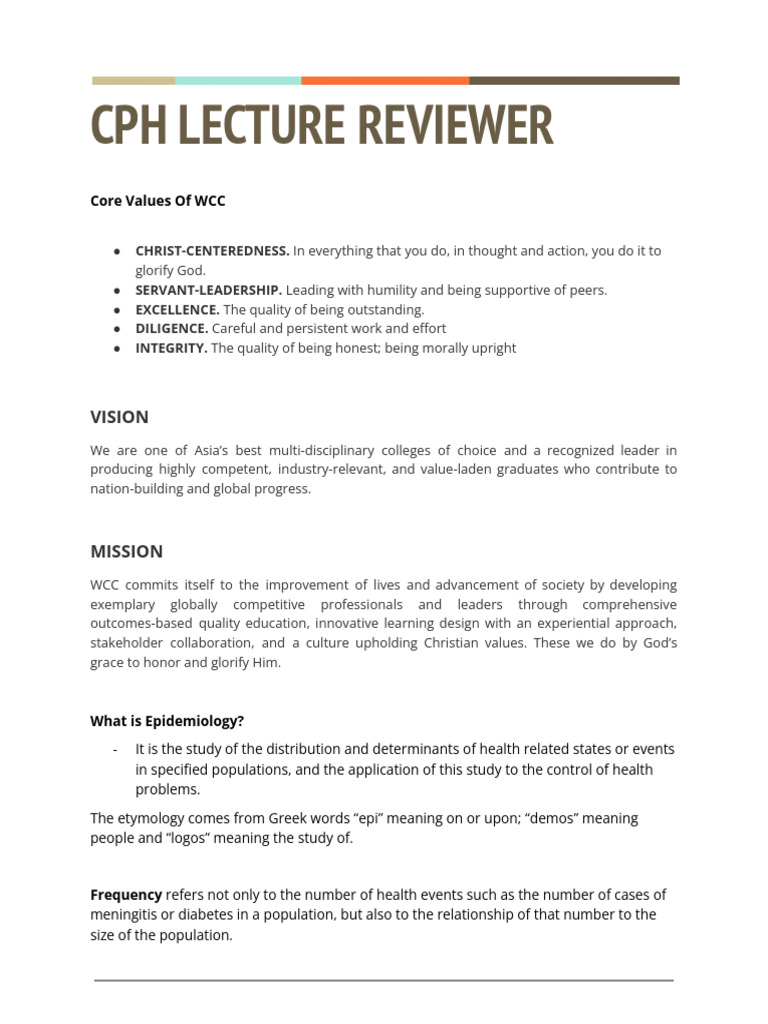 CPH Lecture Reviewer | PDF | Public Health | Infection