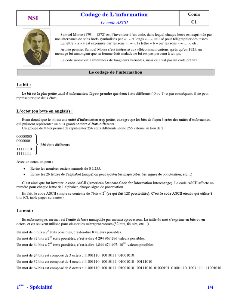 Introduction au code ASCII | PDF | ASCII | Codage des caractères