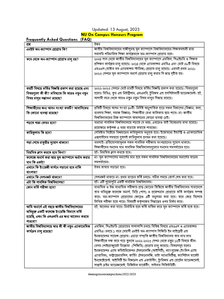 Faq On Campus Hons 2022 2023 | PDF