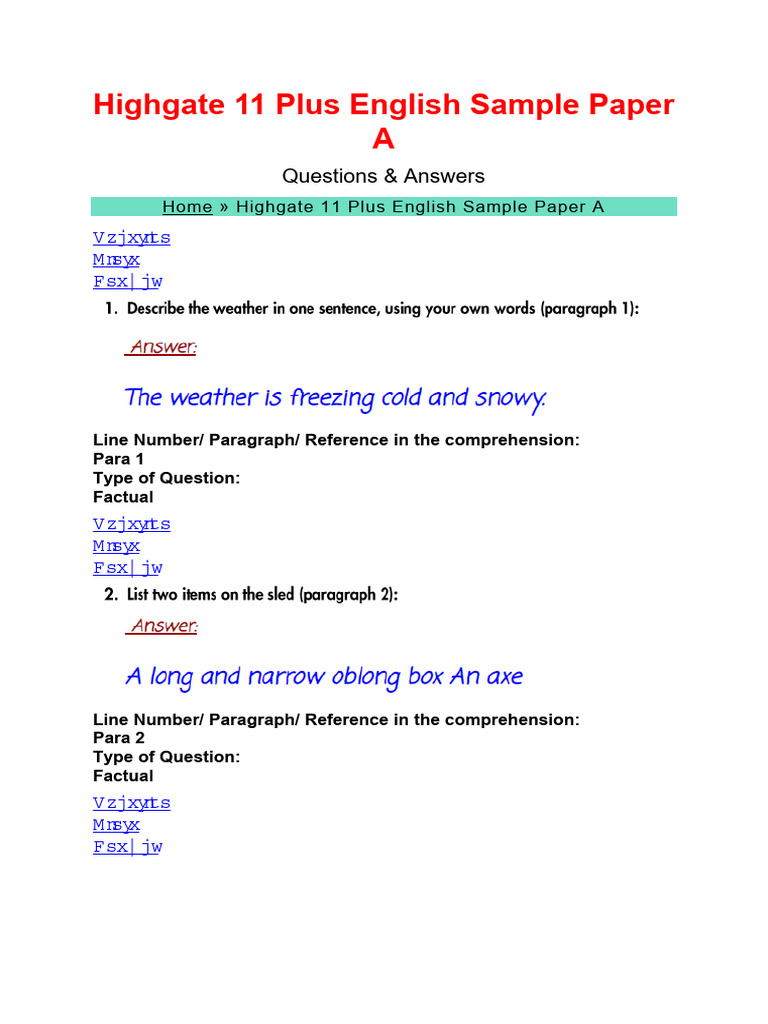 10 Highgate Paper A ANSWERS | PDF