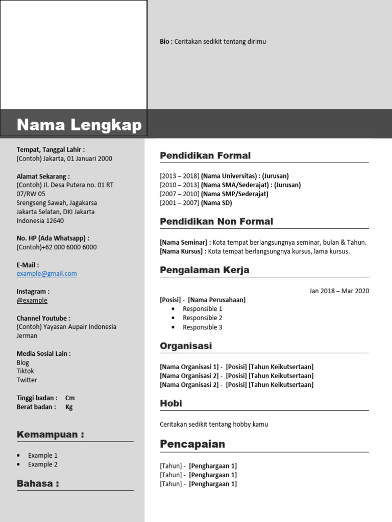 Template CV Kosong untuk Pengguna | PDF | Karier & Perkembangan