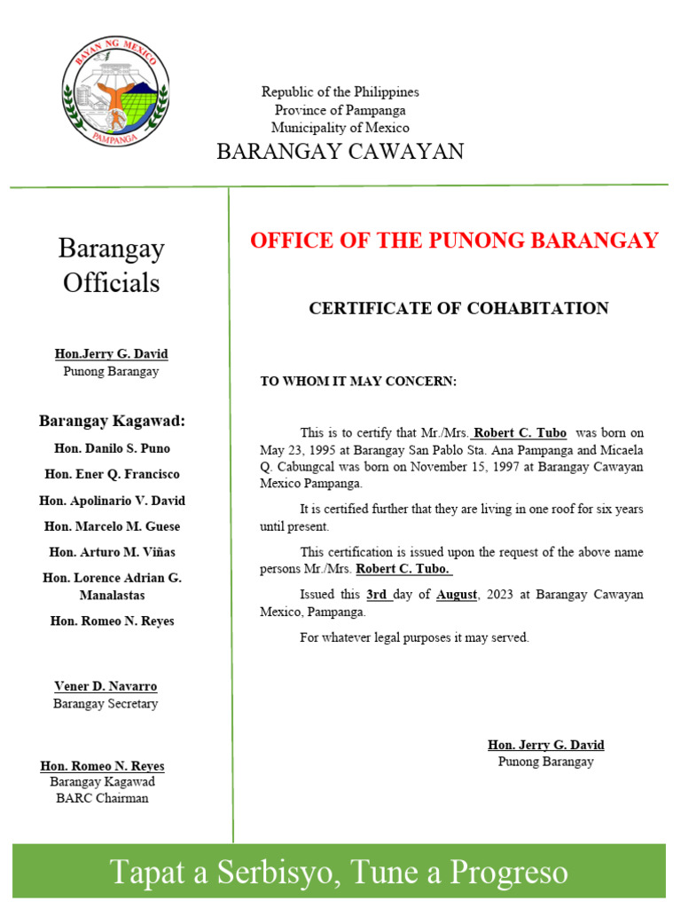 Certificate of Cohabitation | PDF