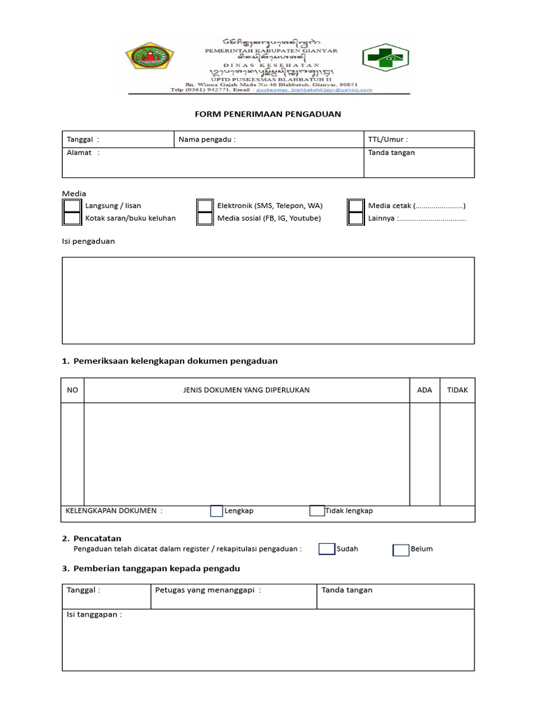 FORM Penerimaan Pengaduan | PDF