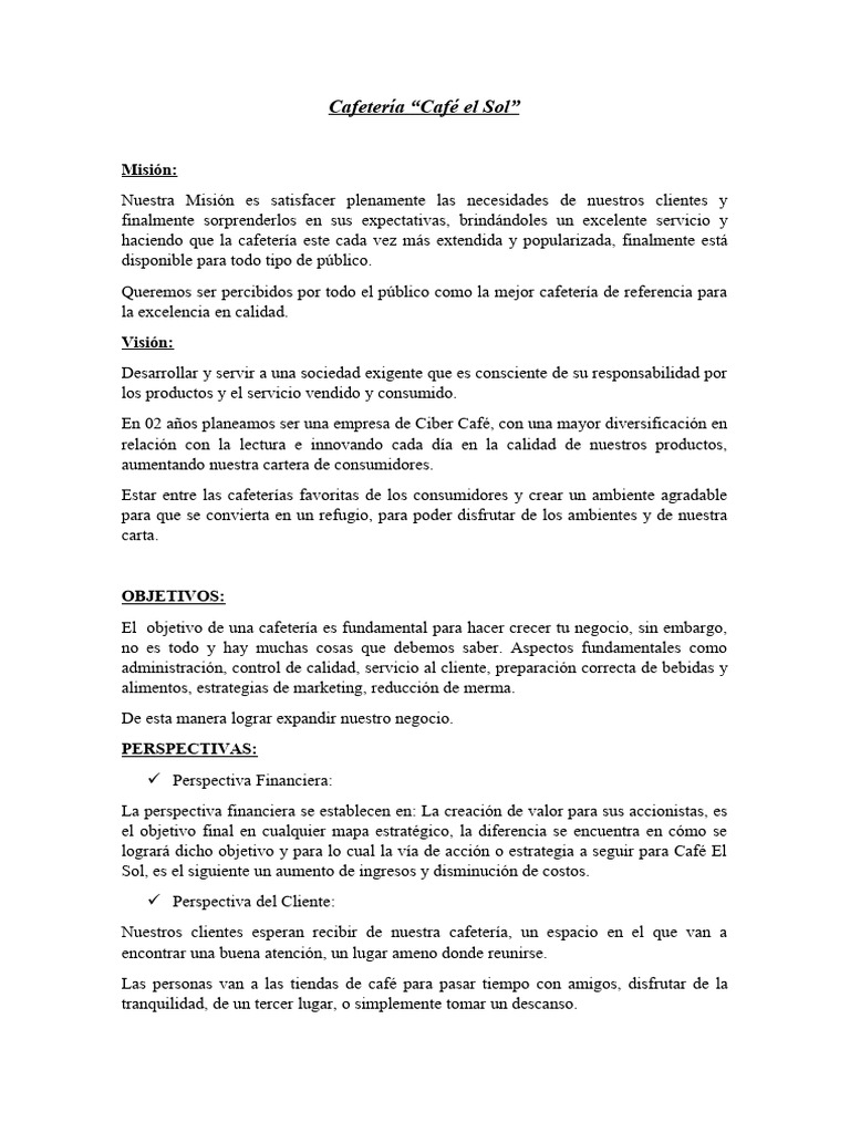 Cafetería Cafe El Sol | PDF | Calidad (comercial) | café