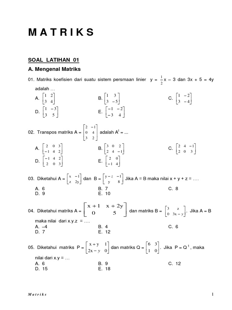 Latihan Lengkap Bab Matriks | PDF