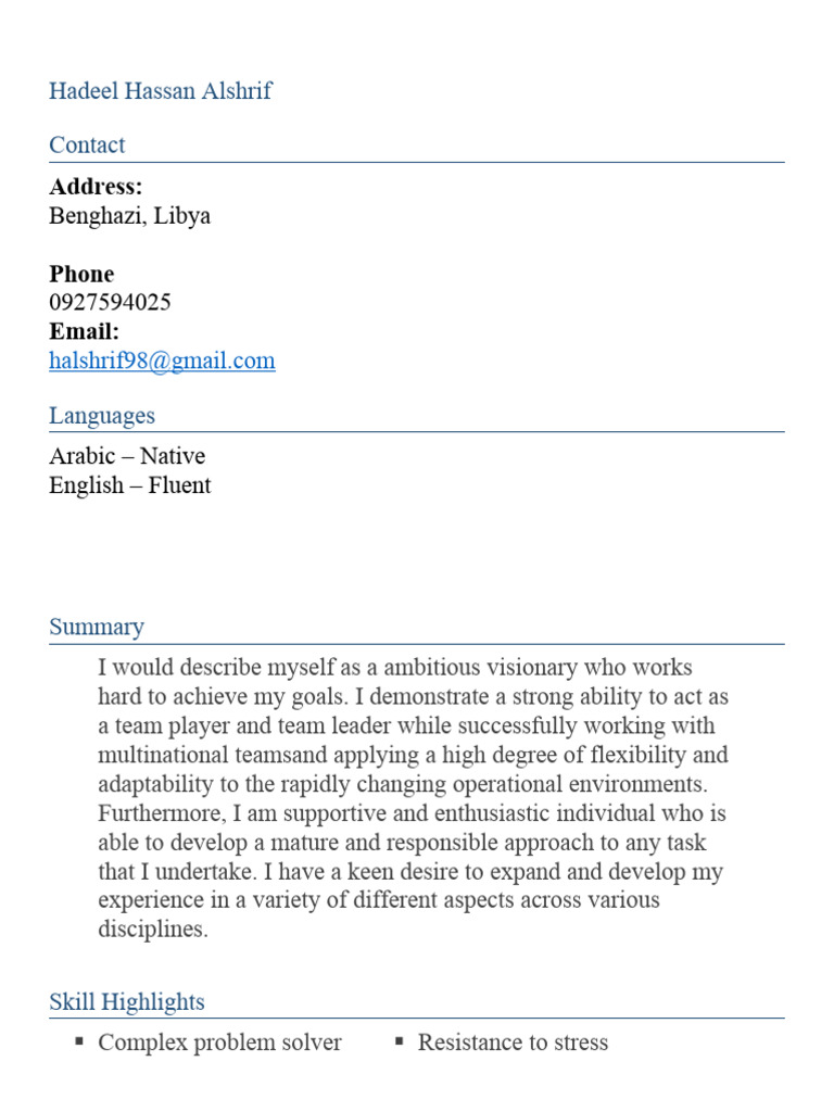 Hadeel Hassan Alshrif - CV Overview | PDF