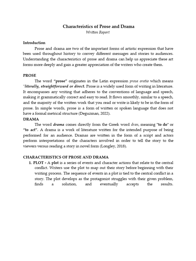 Characteristics of Prose and Drama - EL115 | PDF | Narration ...