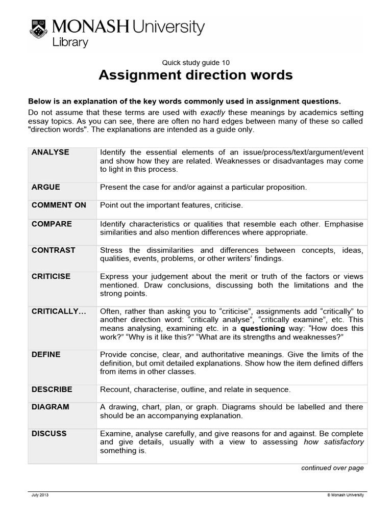 10 Assignment Direction Words | PDF | Reason | Truth