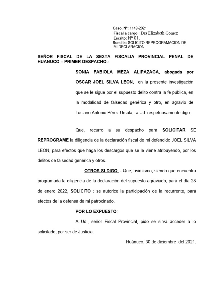 MODELO DE Reprogramacion de Diligencia | PDF