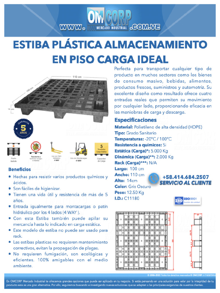 Ficha Tecnica Estiba Plástica Para Almacenamiento En Piso Carga Ideal ...