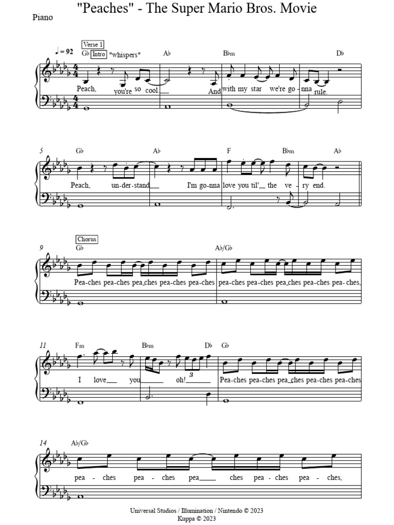 Peaches - The Super Mario Bros (Easy Piano) | PDF | Nintendo | Works