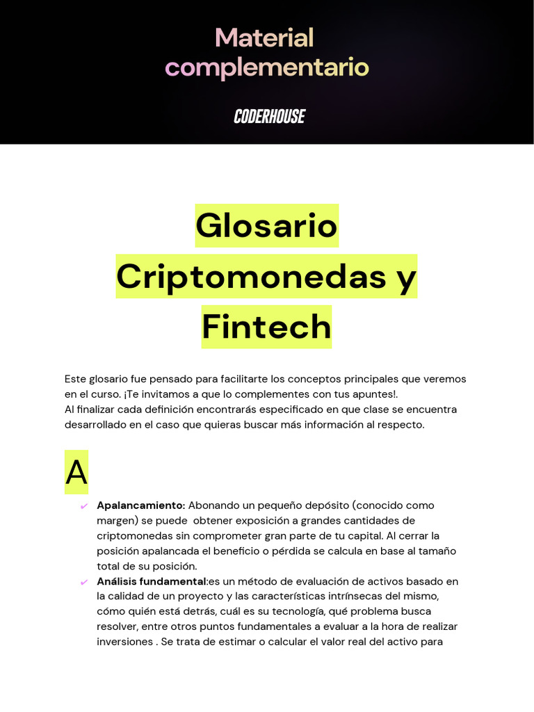 Glosario Criptomonedas - Fintech | PDF | Criptomoneda | Criptografía