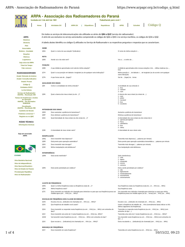 Códigos Q Utilizados No Serviço de Radioamador | PDF | Radioamadorismo ...