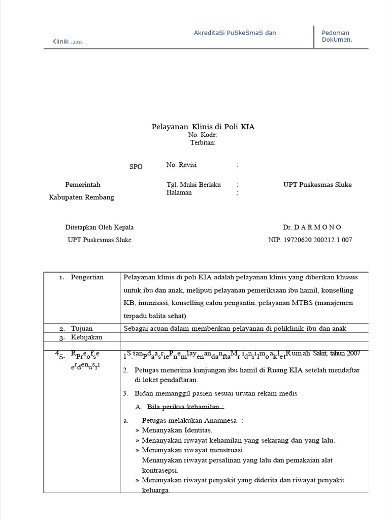 PDF Sop Klinik Kia | PDF